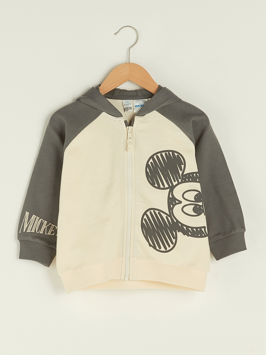 Kapüşonlu Uzun Kollu Mickey Mouse Baskılı Erkek Bebek Fermuarlı Sweatshirt