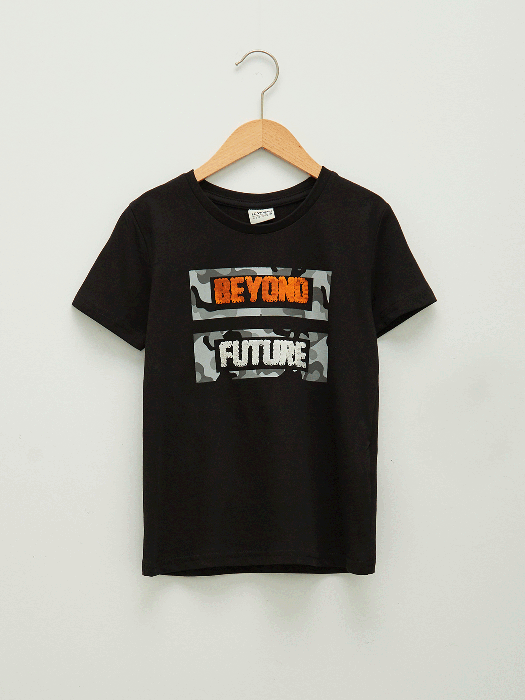 Bisiklet Yaka Çift Yönlü Payetli Kısa Kollu Pamuklu Erkek Çocuk Tişört