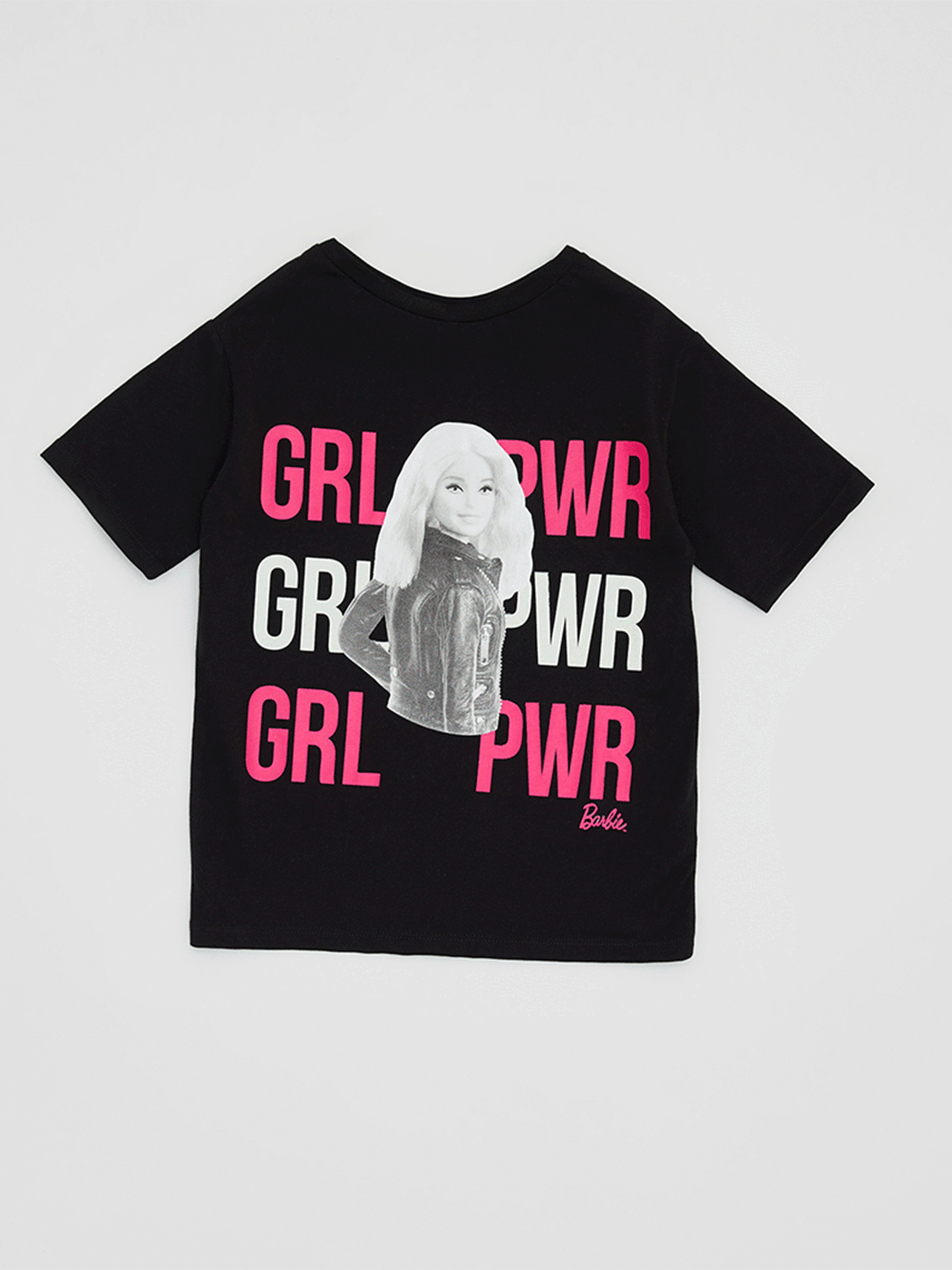 Bisiklet Yaka Barbie Baskılı Kısa Kollu Pamuklu Kız Çocuk Tişört