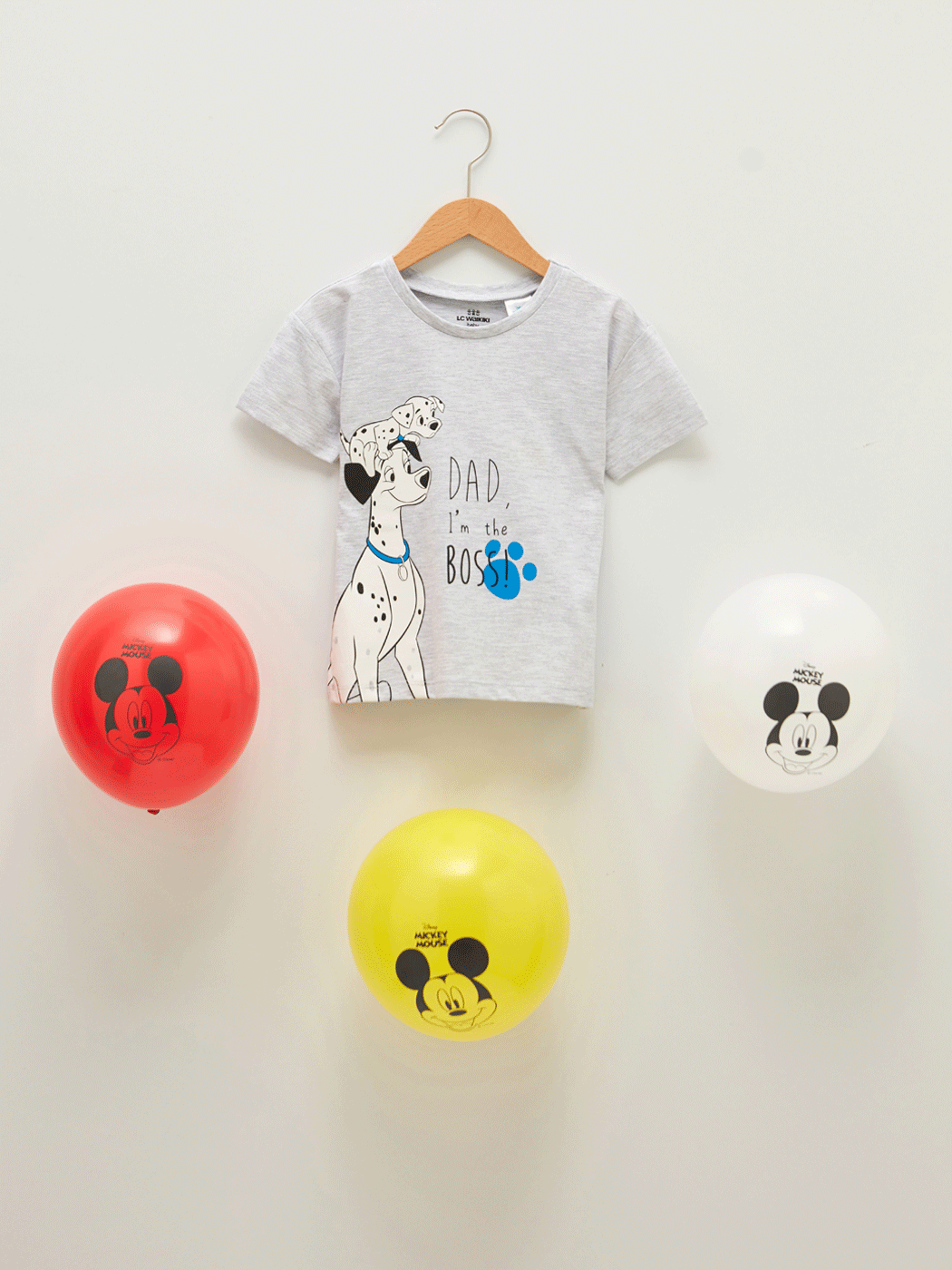 Bisiklet Yaka Kısa Kollu 101 Dalmaçyalı Baskılı Balon Hediyeli Erkek Bebek Tişört