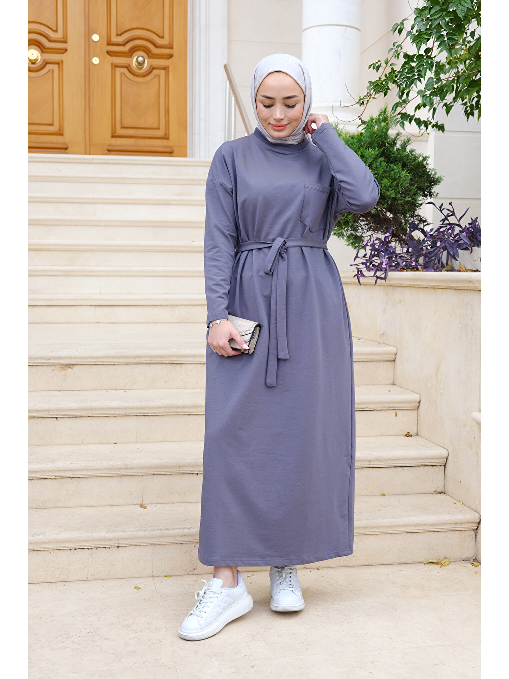 Locco Moda Bel Bağlamalı Cep Detaylı Elbise Gri - S000296682-20600 | LCW