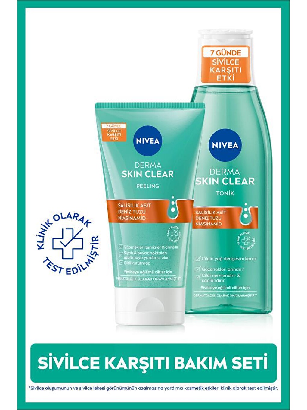 NIVEA Derma Skin Clear Karşıtı Cilt Bakım Seti, Yüz Temizleyici Peeling ...