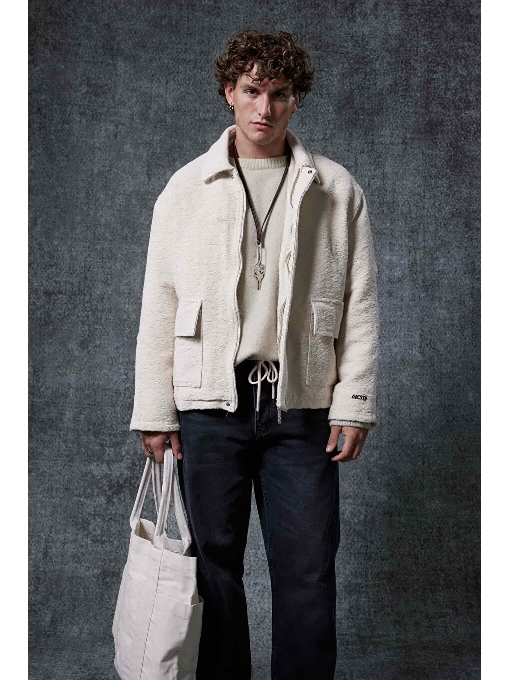 Abluka Online Erkek Boxy Fit Rahat Kesim Desenli Ceket Bej - S000481752-19928 | LCW