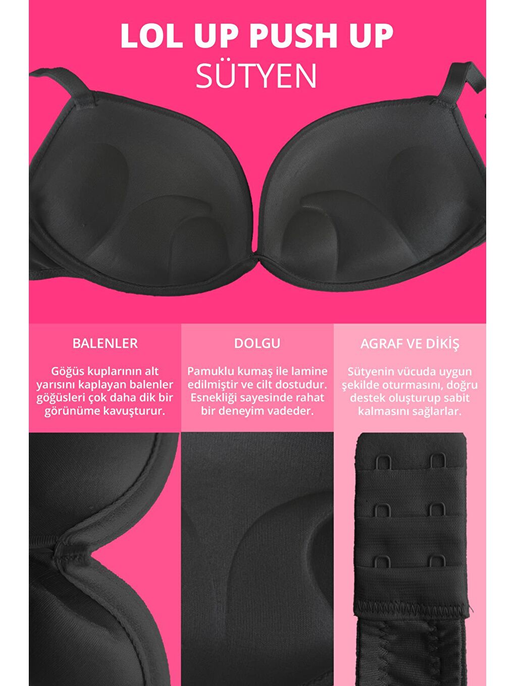 Cottonhill Lol Up Push Up Balenli Siyah Sütyen - S000401736-19351 | LCW