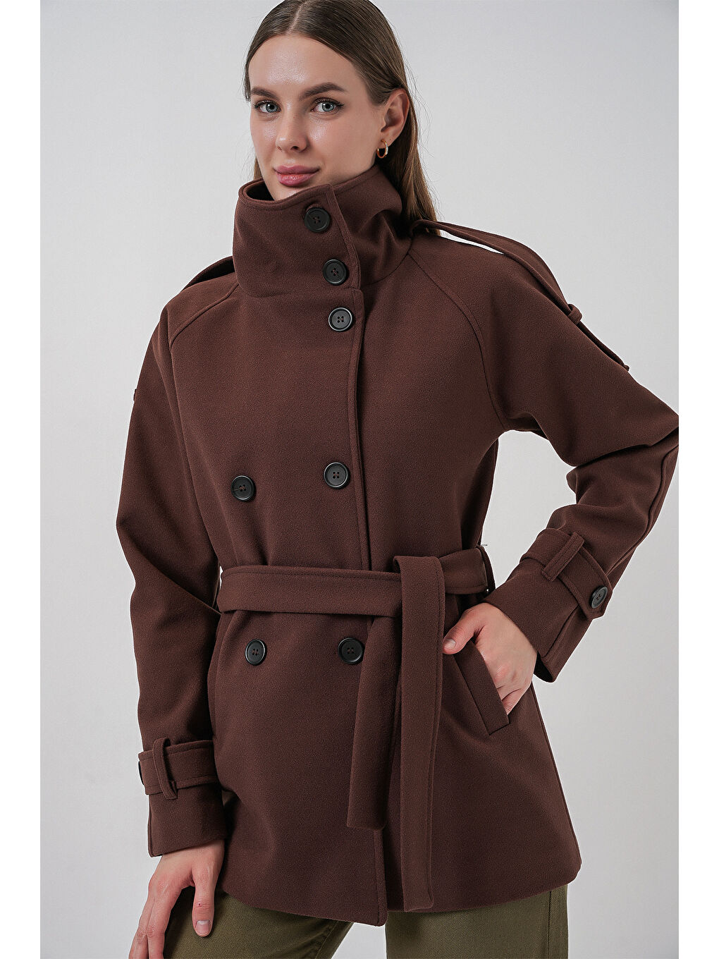 Bigdart Kadın Kuşaklı Kaşe Kaban 9162 - Kahverengi - S000469216-19413 | LCW