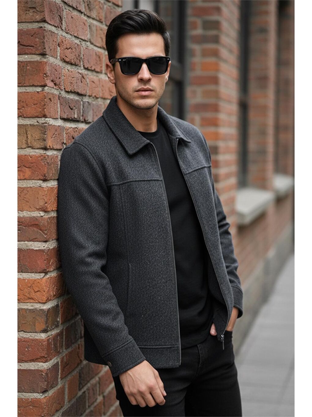 Oksit Siyah Kamy Erkek Gömlek Yaka Astarsız Fermuarlı Kaşe Ceket ...