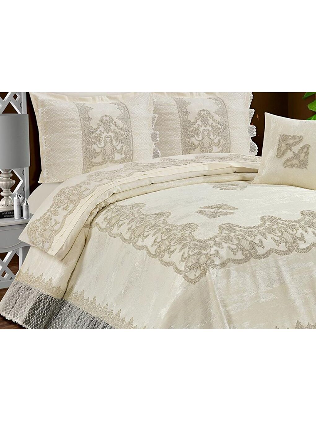 Çeyiz Diyarı Ekru Fransız Dantelli Sultan's Gelin Seti 8 Parça ...