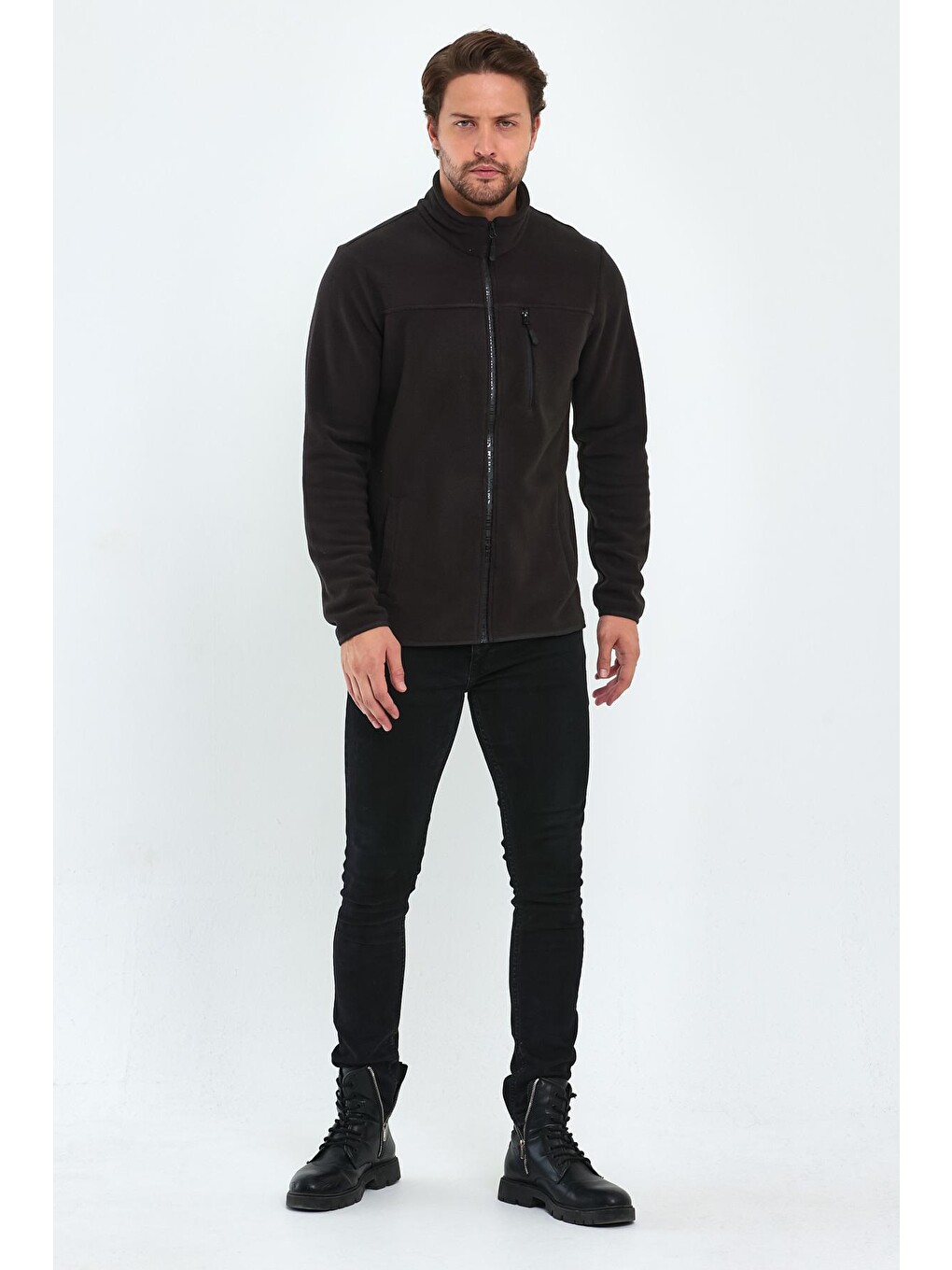 Rodi Antrasit Mikro Polar Dik Yaka Erkek Fermuarlı Sweatshirt Hırka ...