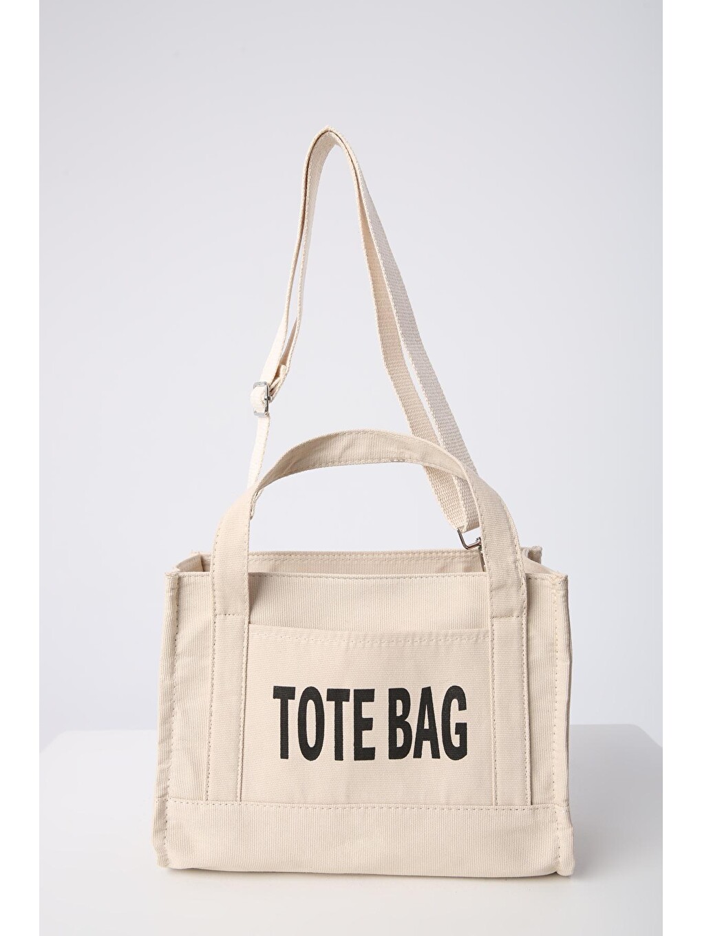 ALLDAY Bej Tote Bag Baskılı Çapraz Askılı Orta Boy Kanvas Çanta ...