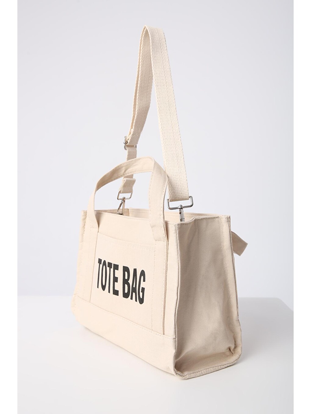 ALLDAY Bej Tote Bag Baskılı Çapraz Askılı Orta Boy Kanvas Çanta ...