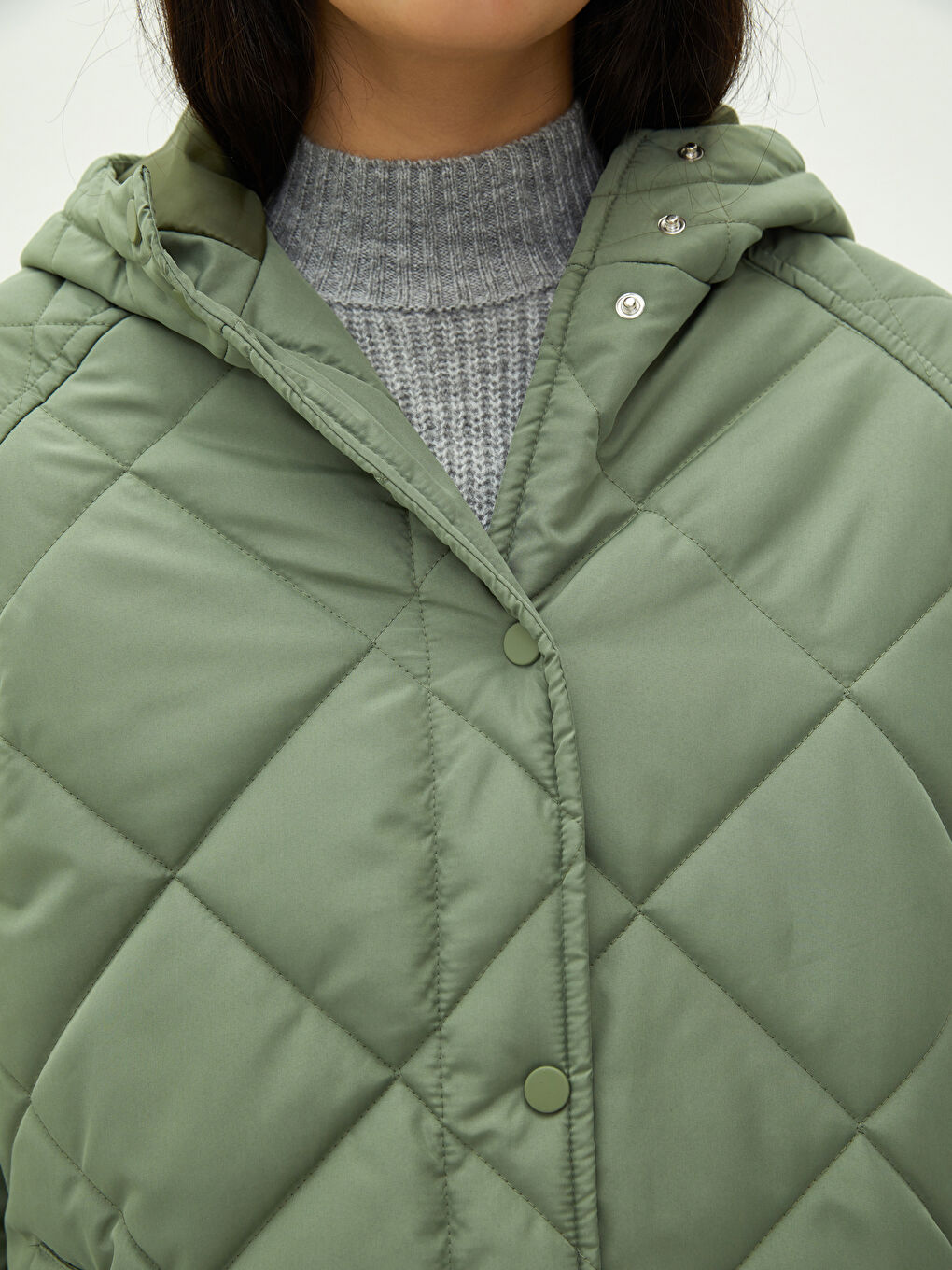 LCW Modest Hooded Quilted Long Sleeves Slim Women's Inflatable Coat ...