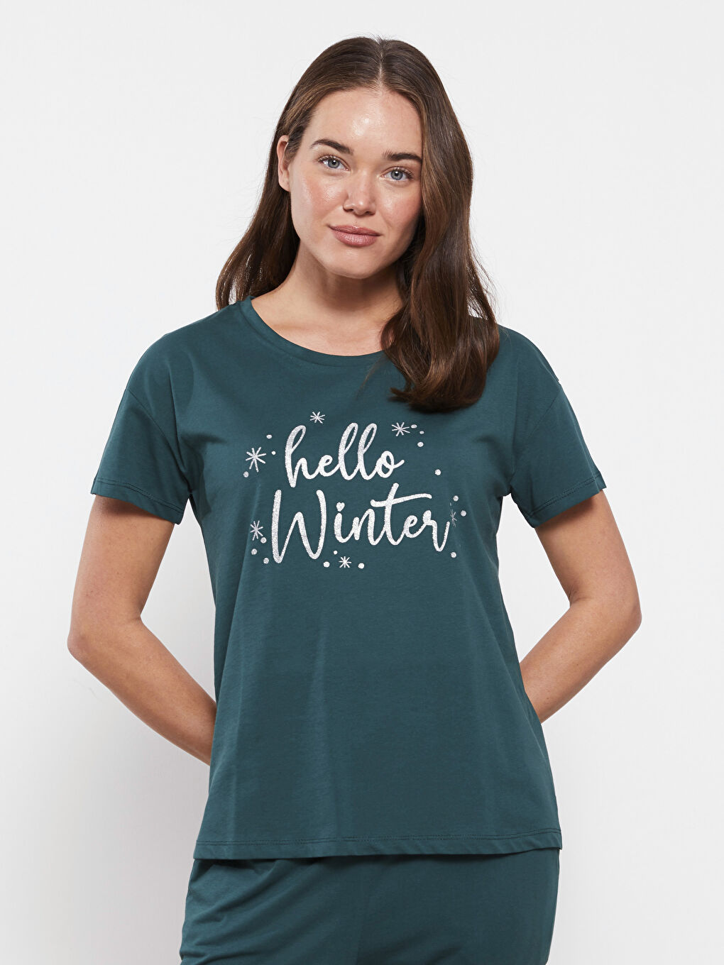 LCW DREAM Set de pijamale scurte cu tematică de Crăciun, guler rotund ...