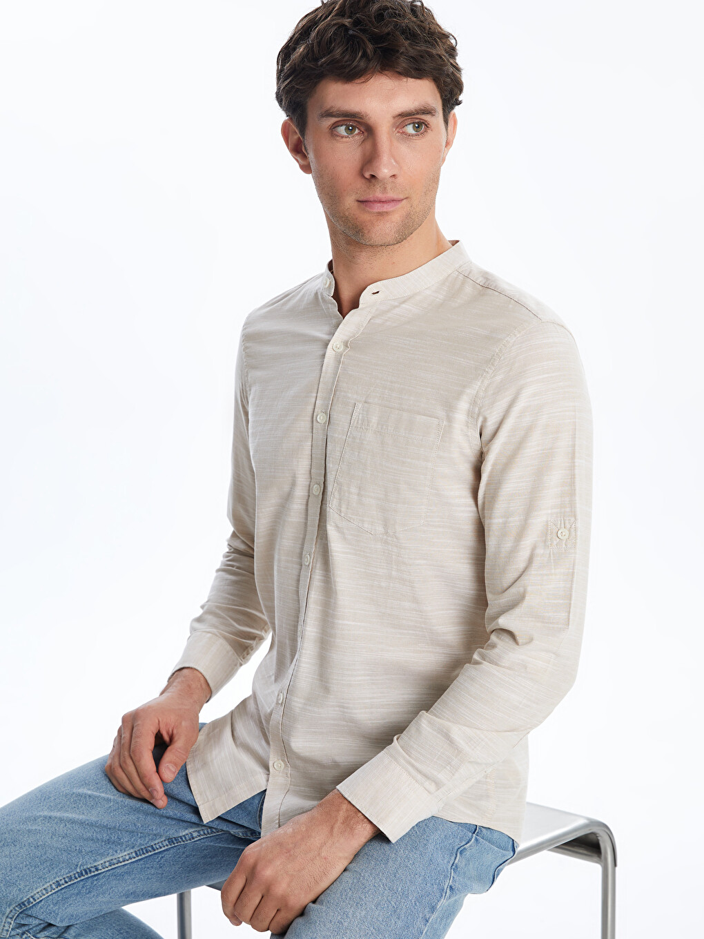 LCWAIKIKI Classic Grandad Collar Men's Shirt - S51084Z8-CR8 - LC Waikiki
