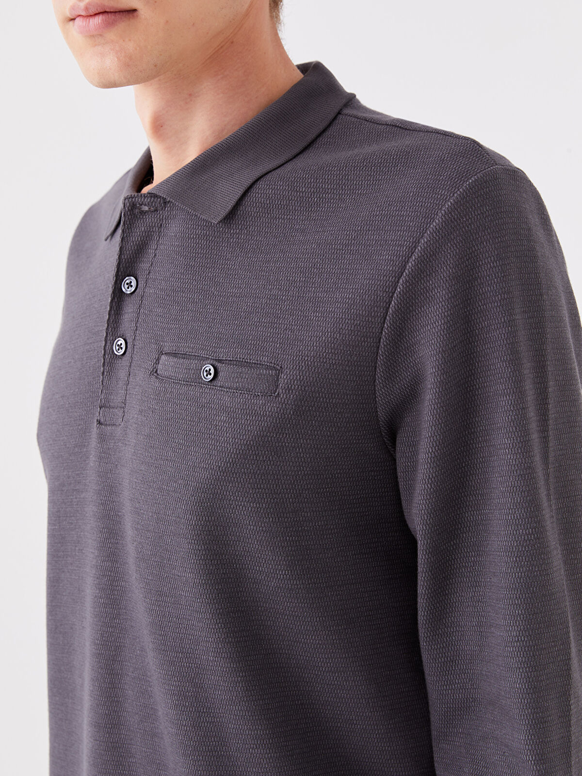 Gri Jakarlı Polo Yaka Uzun Kollu Erkek Sweatshirt - W31601Z8-MKJ | LCW