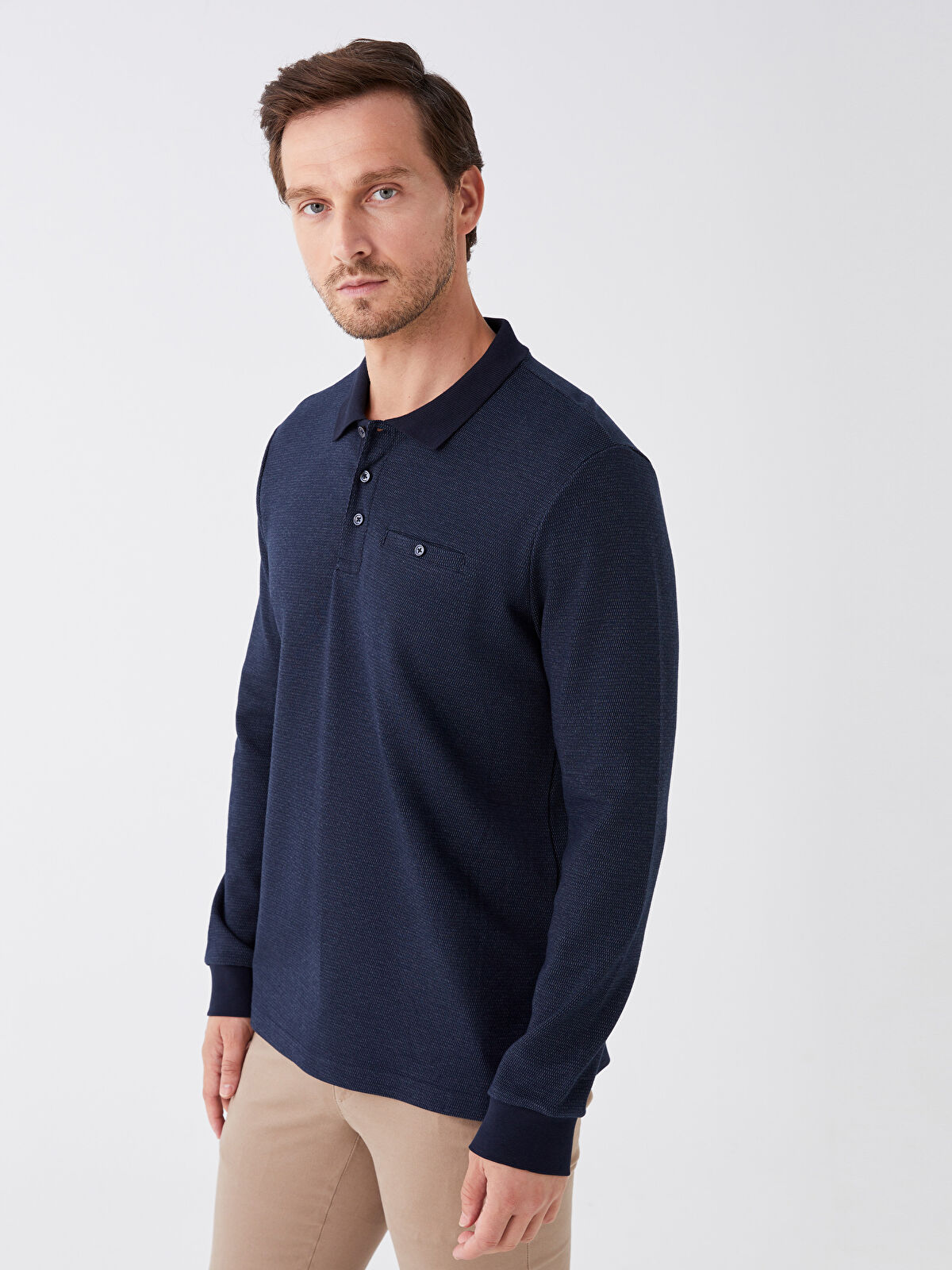 İndigo Polo Yaka Uzun Kollu Erkek Sweatshirt - W31601Z8-MKQ | LCW