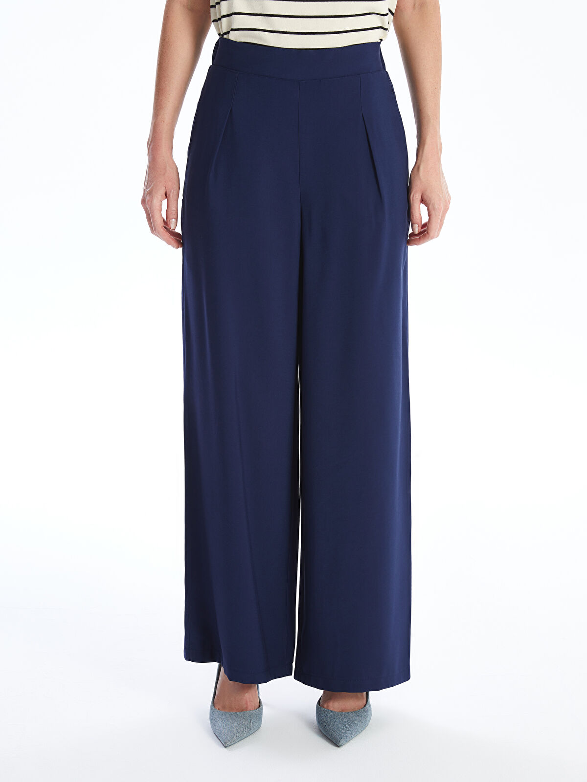 Lacivert Beli Lastikli Düz Geniş Paça Kadın Pantolon - S4O038Z8-JX9 | LCW