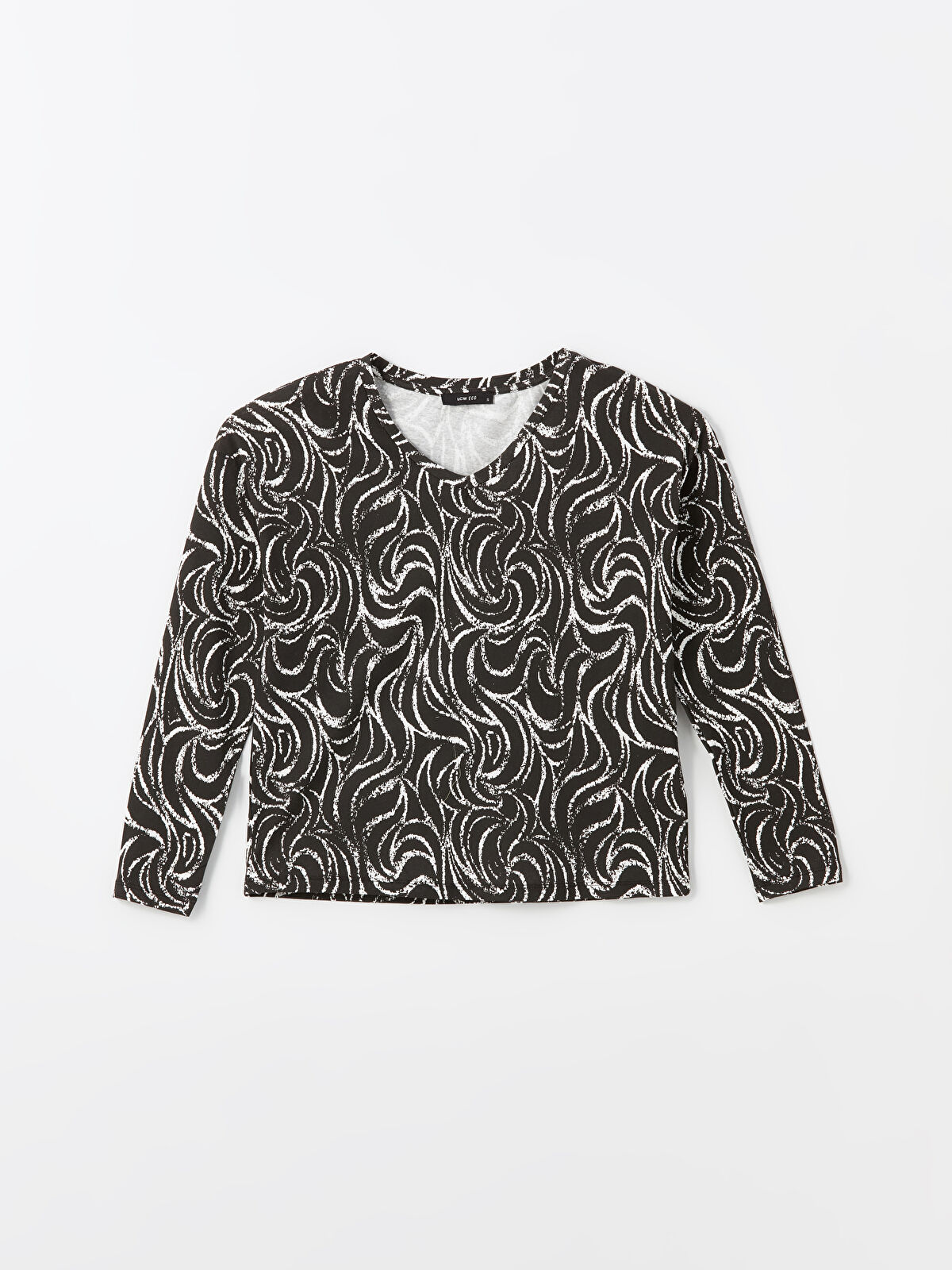 Siyah V Yaka Desenli Uzun Kollu Kadın Bluz - W4GM98Z8-LQJ | LCW