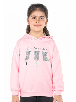 Ki·ko Ki·ds Pembe Kapüşonlu Kedi Baskılı Uzun Kollu Kız Çocuk ...