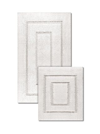Bluenity Two Lines Doğal Pamuklu Ekstra Yumuşak 2'li Banyo Paspas Seti 60x100+50x60 Cm - Beyaz ...