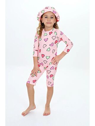 angelos Pembe Kız Çocuk 2'li Mayo Takımı (Şapka-Alt/Üst Yüzücü) 1-8 Yaş ...