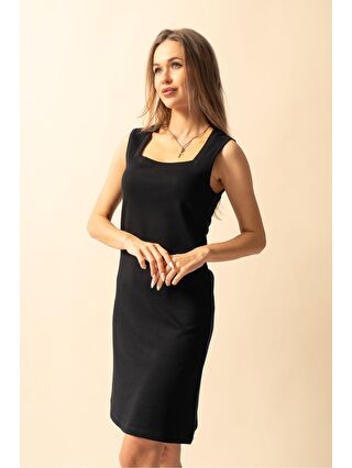 Kadın Siyah Kare Yaka Kalın Askılı Basic Elbise - S000175816-19351 | LCW