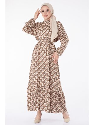 Vizon Düz Hakim Yaka Kadın Vizon Kuşaklı Desenli Elbise - 25471 - S000207258-26429 | LCW
