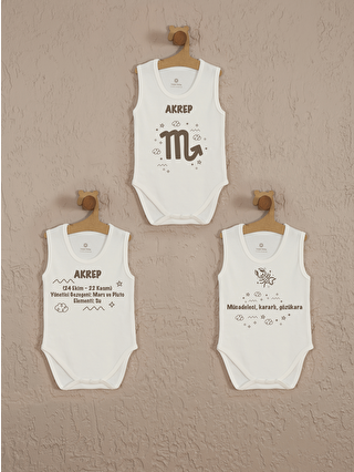Luggi Baby Ekru Bisiklet Yaka Akrep Burcu Baskılı Unisex Bebek Body 3 ...