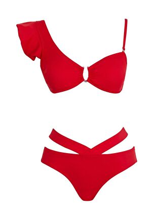 Sailor Moda Kirmizi V Yaka Volanlı Bikini Takım - S000155386-20045 | LCW