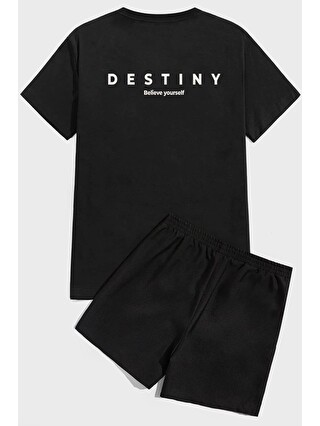 uyguntarz Siyah Destiny Baskı Şort Takım - S000244029-19351 | LCW