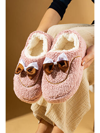 Pembe Sessiz Taban Kurdela Detaylı Kürklü Kadın Panduf P01-42-24 ...