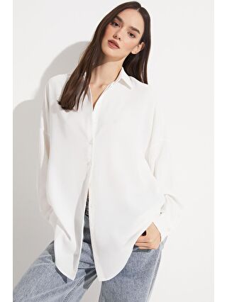 June Ekru Kadın Exclusive Boyfriend/Geniş Kalıp Dökümlü Gömlek ...