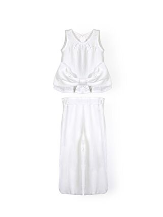 Luess Beyaz Kız Çocuk Kurdela Detaylı Rahat Kalıp Alt Üst Takım (2-3 ...