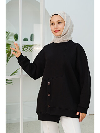 Locco Moda Ön Düğme Detay Oversize Sweatshirt Siyah - S000311344-19351 ...
