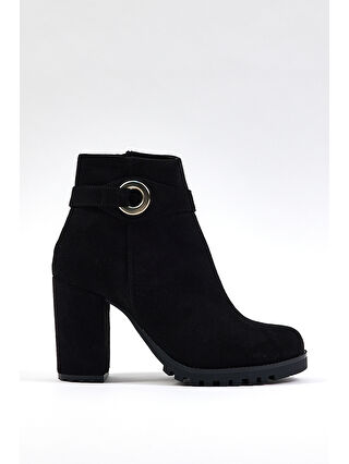 TONNY BLACK Kadın Siyah Süet Rahat Kalıp Tokalı Fermuarlı Topuklu Bot ...