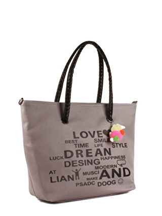 Luwwe Bag's Gri Kadın Özel Seri Yazı Detaylı Shopper Kol ve Omuz ...