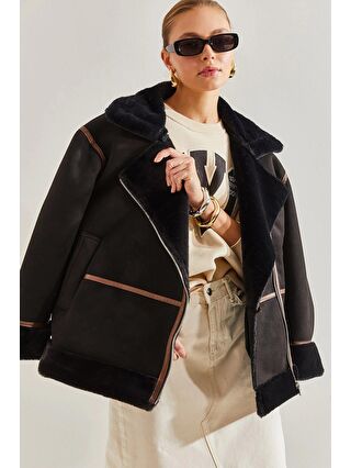 Siyah Kadın Biyeli Lamine Uzun Mont - S000106220-19351 | LCW