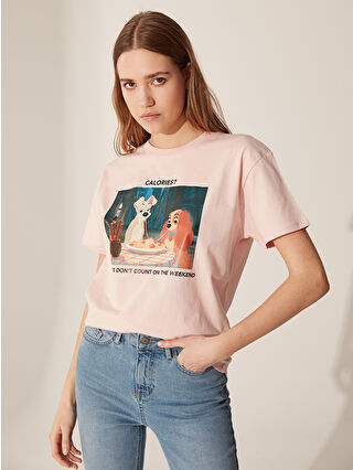 LCW Vision - LCW Vision Pembe Bisiklet Yaka Kısa Kollu Kadın Tişört - 0SC902Z8-G4V | LCW