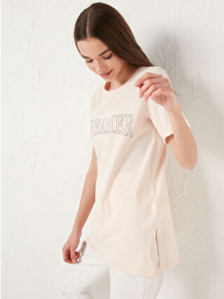 LCW Vision - LCW Vision Pembe Bisiklet Yaka Baskılı Kısa Kollu Kadın Pamuklu Tişört - S1BF40Z8 ...