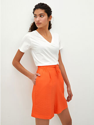 Beyaz V Yaka Düz Kısa Kollu Kadın Tişört - S1JQ58Z8-E5X | LCW