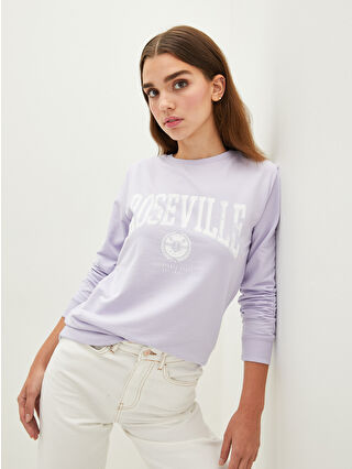 LCW Vision Lila Bisiklet Yaka Baskılı Uzun Kollu Kadın Sweatshirt ...