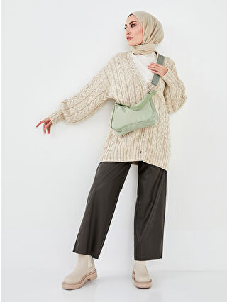 LCW Modest - LCW Modest Bej V Yaka Kendinden Desenli Önden Düğmeli Uzun ...