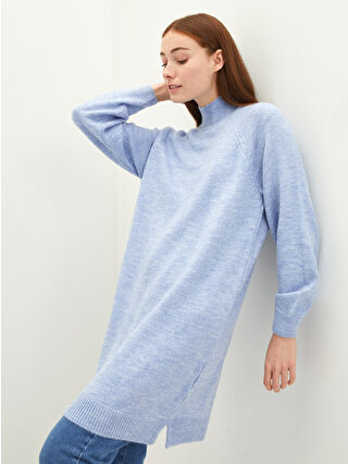 LCW Modest - LCW Modest Mavi Yarım Balıkçı Yaka Düz Uzun Kollu Kadın ...