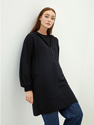 LCW Modest - LCW Modest Siyah Kapüşon Yaka Düz Uzun Kollu Viskon Kadın ...