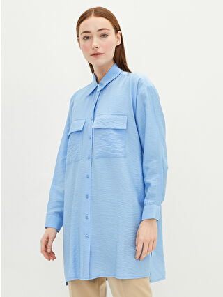 LCW Modest - LCW Modest Mavi Düz Uzun Kollu Oversize Kadın Gömlek Tunik ...