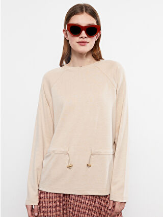 LCW Modest - LCW Modest Bej Bisiklet Yaka Düz Oversize Kadın Sweatshirt ...