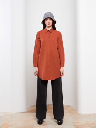 LCW Modest - LCW Modest Kahverengi Düz Poplin Kadın Gömlek Tunik ...