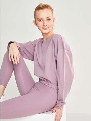 Mat Lila Bisiklet Yaka Düz Uzun Kollu Kadın Sweatshirt - S2FJ72Z8-QUF | LCW