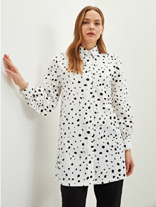 LCW Modest - LCW Modest Ekru Desenli Poplin Kadın Gömlek Tunik ...
