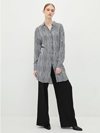 LCW Modest - LCW Modest Siyah Çizgili Uzun Kollu Viskon Kadın Gömlek ...