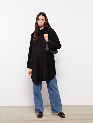 LCW Modest - LCW Modest Siyah Düz Uzun Kollu Oversize Kadın Gömlek ...